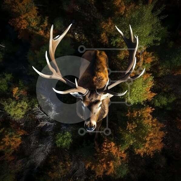 Aerial View of Majestic Deer in Lush Forest stock photo | Creative Fabrica