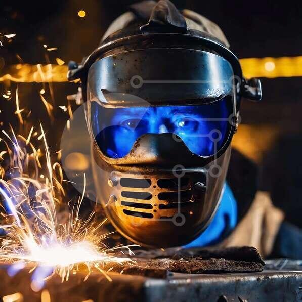 Professional Welder with Sparks and Protective Gear stock photo ...