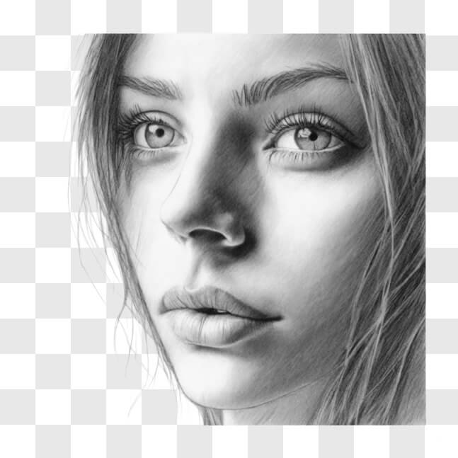 Download Detailed Pencil Drawing of a Woman's Face with Eyes Wide Open ...