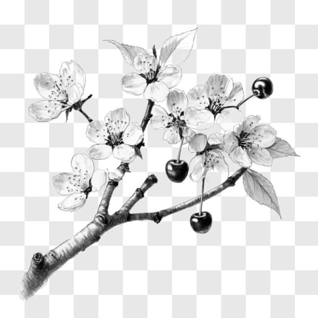 Download Cherry Tree Branch Drawing Sketches Online - Creative Fabrica