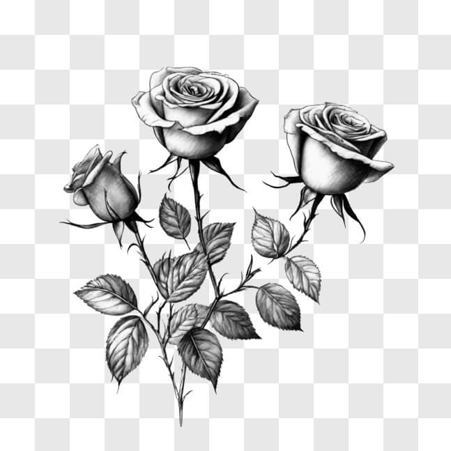 Download Black and White Drawing of Three Roses Sketches Online ...