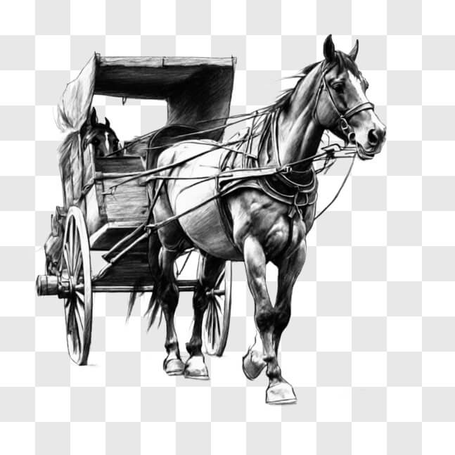 Télécharger Dessin en noir et blanc d'une calèche à l'ancienne ...