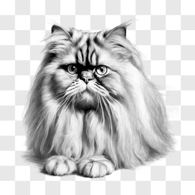 Download Black and White Drawing of a Long-Haired Persian Cat Sketches ...