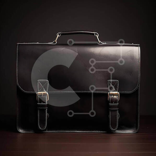 Elegante valigetta nera su tavolo in legno foto stock | Creative Fabrica