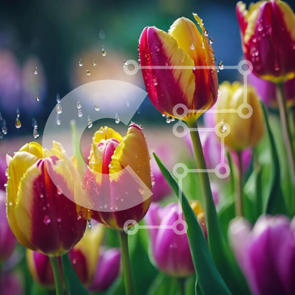 Download Colorful Tulips with Water Droplets Stockphotos Online - Creative Fabrica