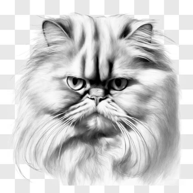 Download Black and White Drawing of Persian Cat with Angry Expression ...