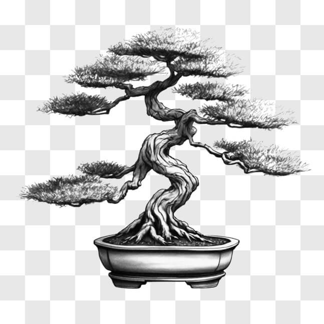 Download Bonsai Tree Drawing in Ornamental Container Sketches Online ...