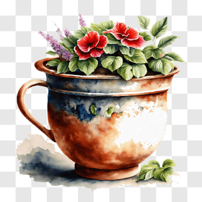 Download Copper Cup Filled with Flowers and Plants Painting PNGs Online ...