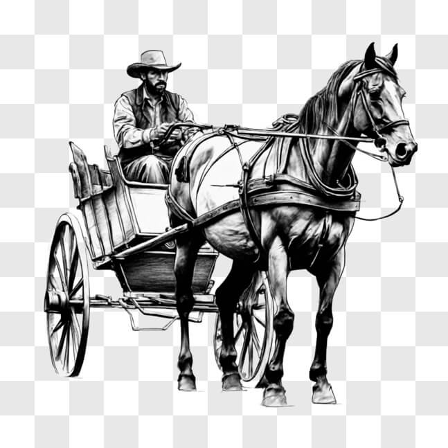 Download Vintage Zwarte en Witte Paardengetekende Koets Tekening ...