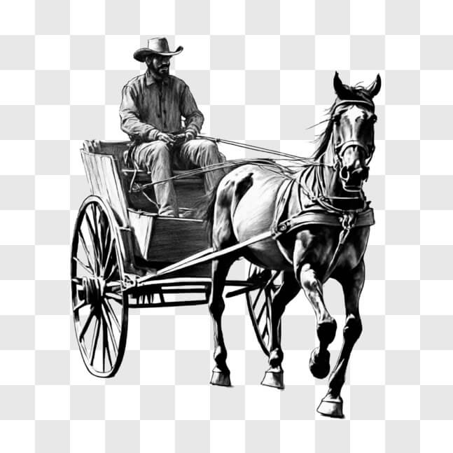 Descarga Dibujo Vintage de Carroza Tirada por Caballos y Vaquero ...