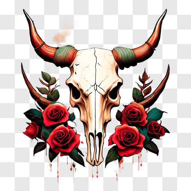 Download Bull Skull with Red Roses Artwork PNGs Online - Creative Fabrica