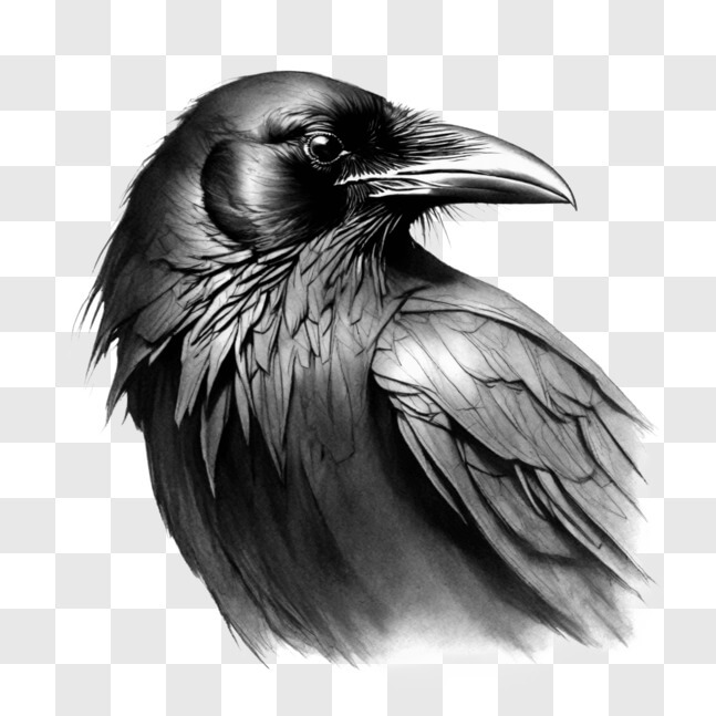 Download Black and White Drawing of a Raven with Open Beak Sketches ...