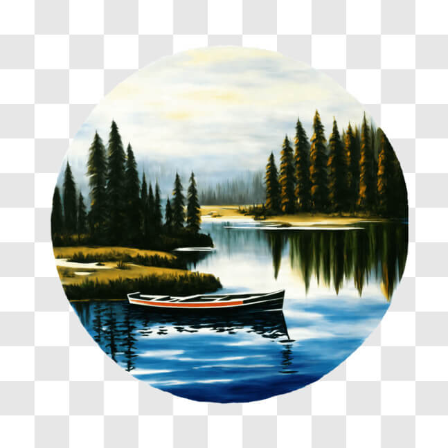 Download Idyllic Lake Scene Painting with Boat PNGs Online - Creative ...