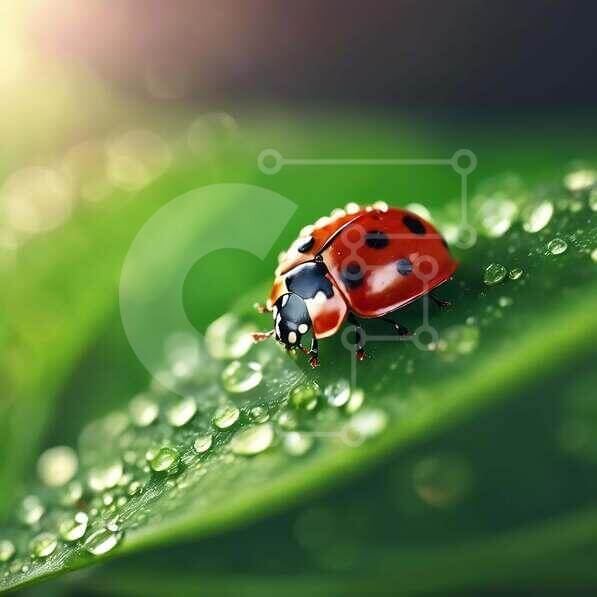 Close-up of a Ladybug on a Green Leaf with Water Droplets stock photo ...