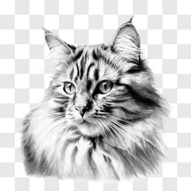 Download Detailed Drawing of Long-Haired Coon Cat Sketches Online ...