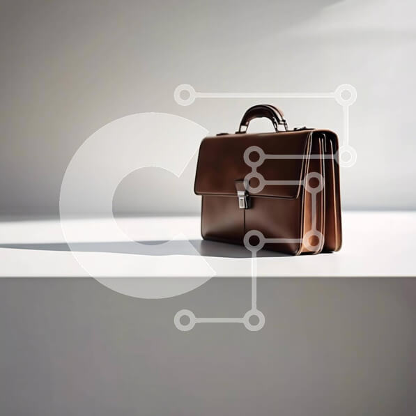 Brown Briefcase on White Table stock photo | Creative Fabrica