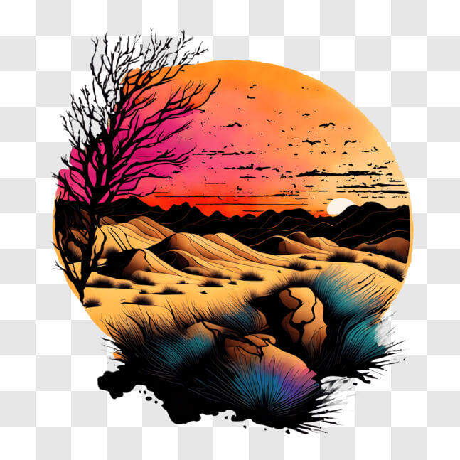 Download Abstract Desert Landscape Painting with Colorful Sunsets PNGs ...