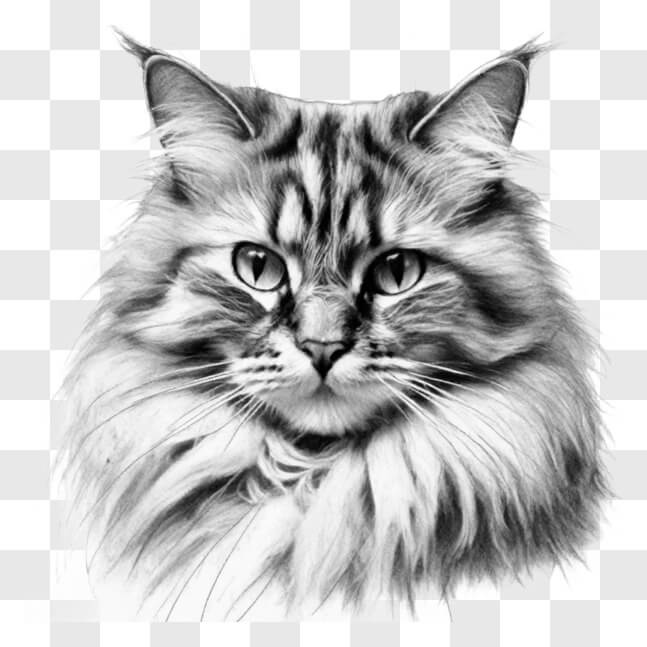 Download Realistic Black and White Coon Cat Drawing Sketches Online ...