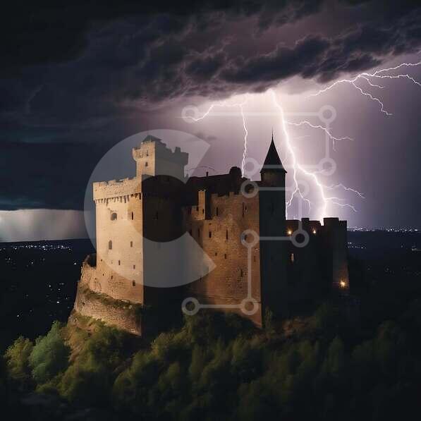 Impressive Visual Effect: Castle Struck by Lightning stock photo ...
