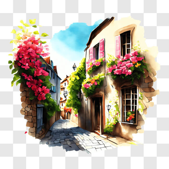 Download Colorful Flower Alleyway Painting PNGs Online - Creative Fabrica