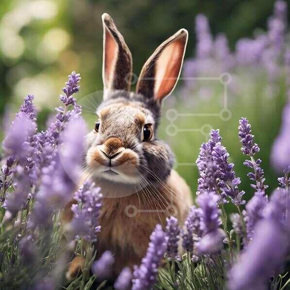 Adorable Rabbit Amid Lavender Flowers stock photo | Creative Fabrica