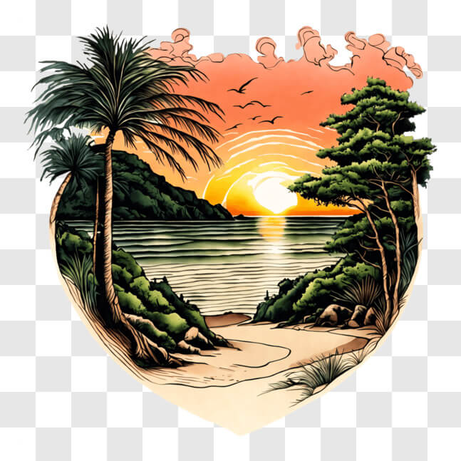 Download Heart-shaped Drawing with Sunset and Palm Trees PNGs Online ...