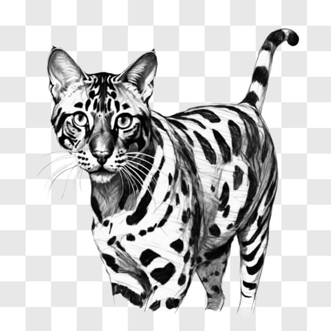 Download Black and White Ocelot Cat Drawing Sketches Online - Creative ...