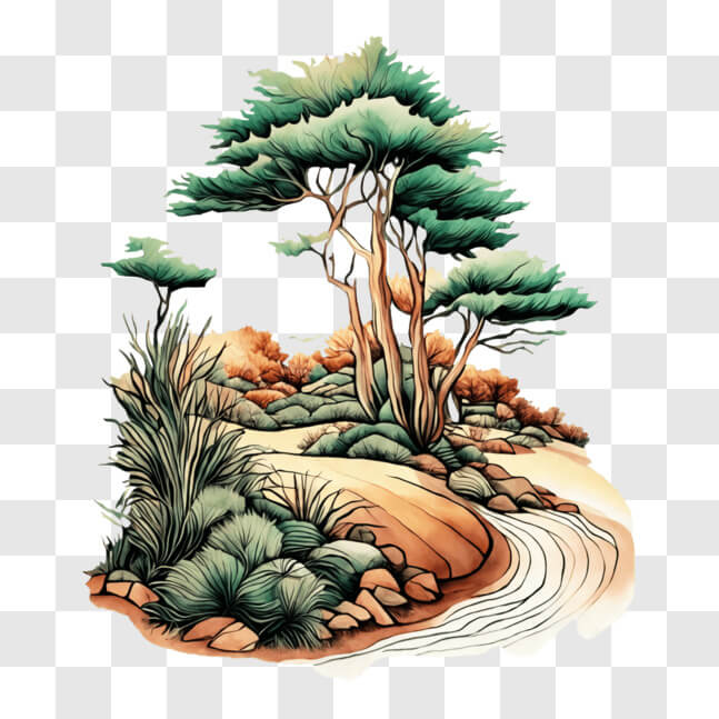 Download Tranquil Nature Landscape with Trees and Stream PNGs Online ...