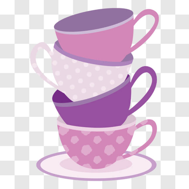 Download Stack of Pink, Purple, and White Tea Cups with Polka-Dotted ...