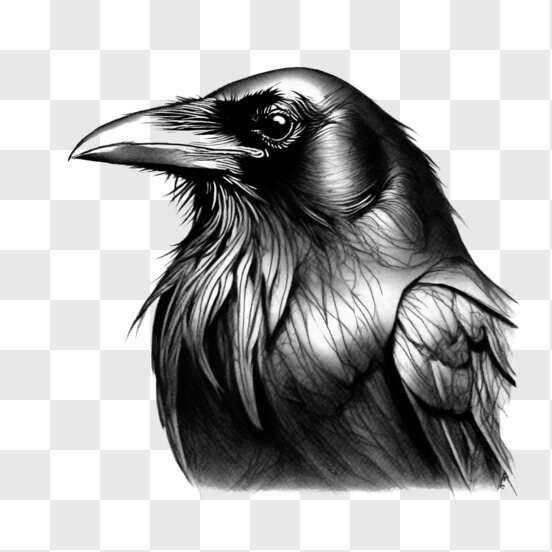 Download Black and White Drawing of a Raven with Open Beak Sketches ...