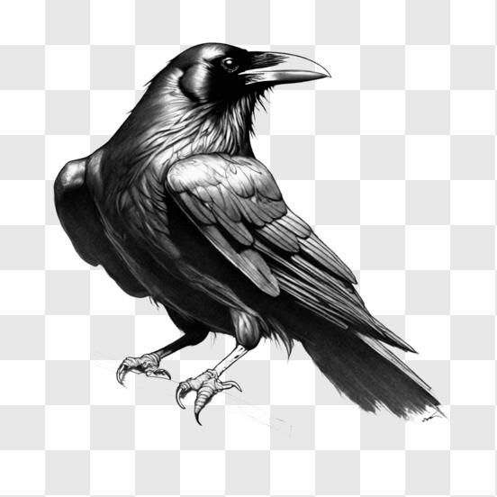 Download Black and White Drawing of a Crow Standing on its Feet ...