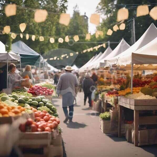 Vibrant Outdoor Market with Fresh Produce stock photo | Creative Fabrica