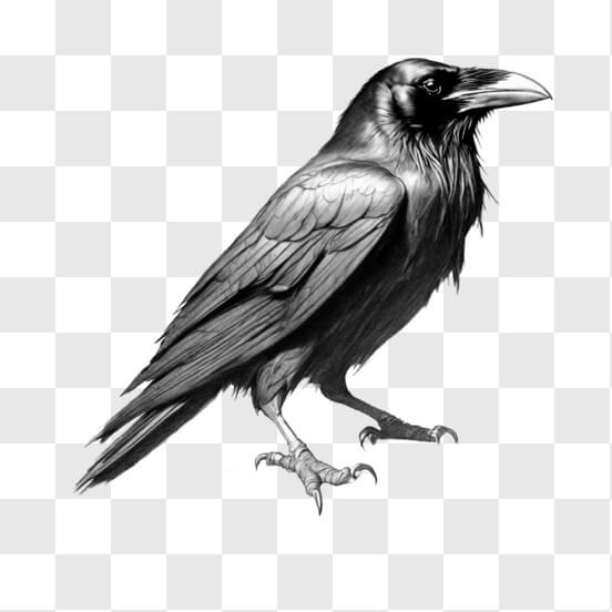 Download Black and White Drawing of a Crow Standing on its Feet ...