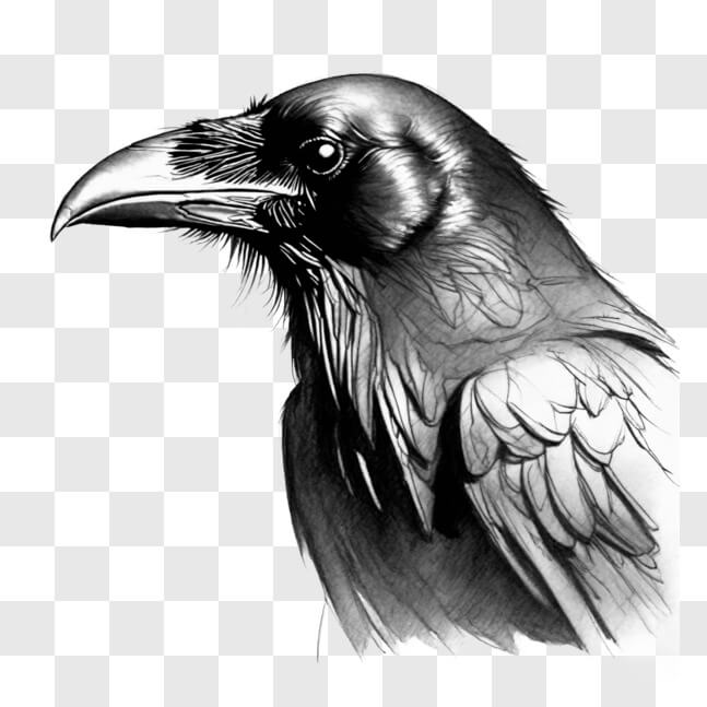Download Black and White Raven Drawing with Beak Open Sketches Online ...