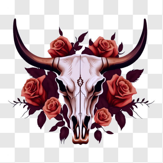 Download Bull Skull and Roses Artwork PNGs Online - Creative Fabrica