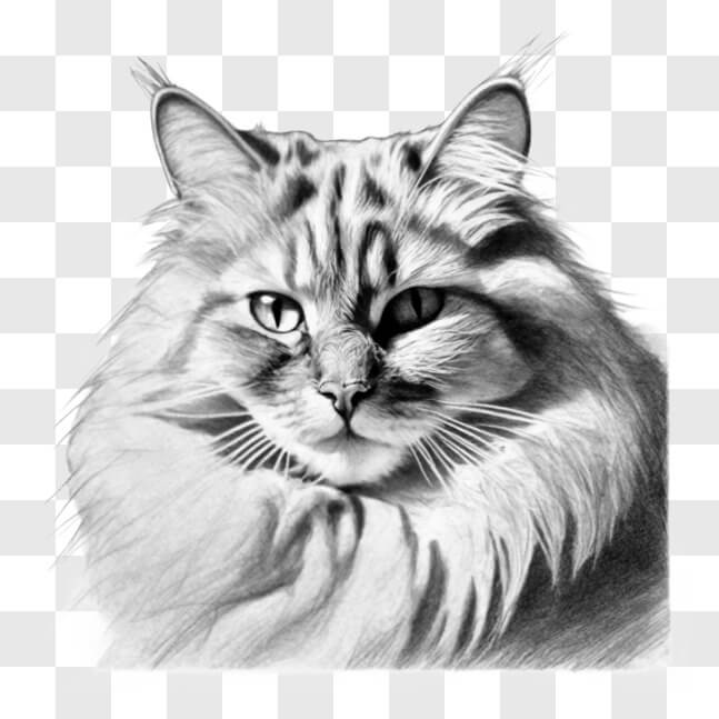 Download Black and White Drawing of Adult Cat with Tilted Head Sketches ...