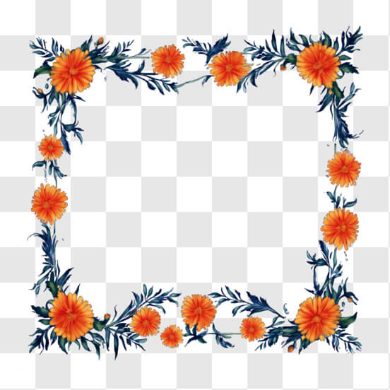 Download Black Background with Orange Flowers and Green Leaves Frame ...