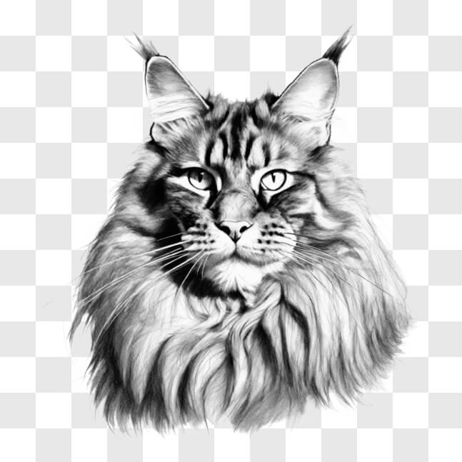 Download Detailed Drawing of Long-Haired Coon Cat Sketches Online ...