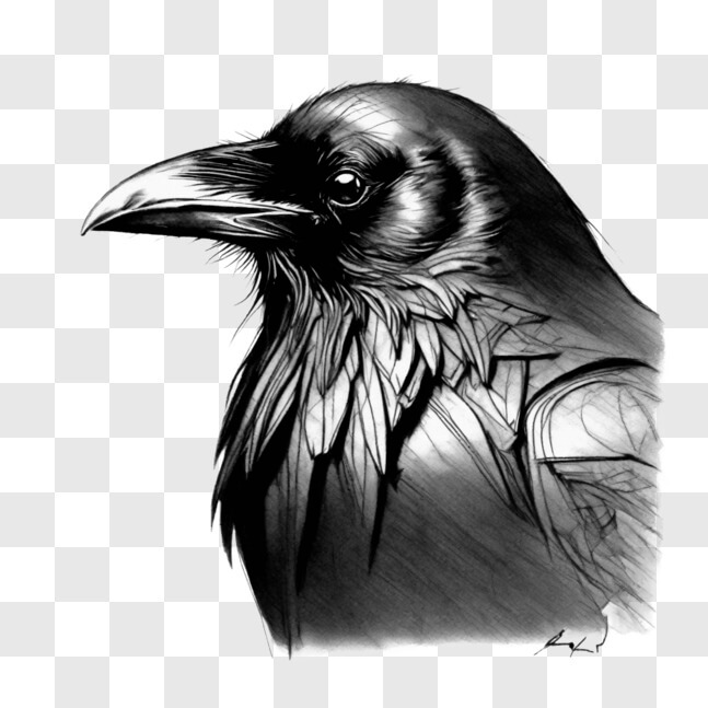Download Black and White Drawing of a Raven Sketches Online - Creative ...