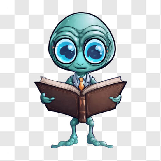 Download Blue Alien Reading Book and Holding Glass Beakers Cartoons ...
