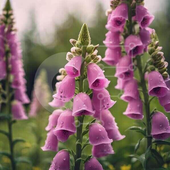Beautiful Pink Foxglove Flowers in a Field stock photo | Creative Fabrica