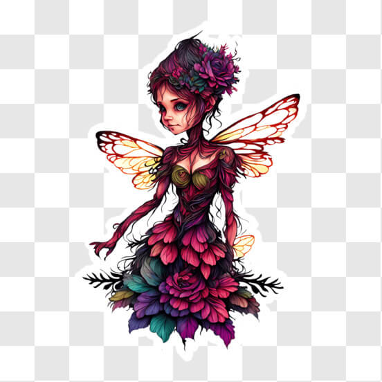 Download Fairy Girl with Colorful Wings and Flowers Sticker PNGs Online ...