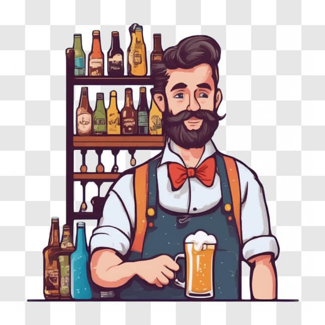 Download Bearded Bartender with Beer Bottles Cartoons Online - Creative ...