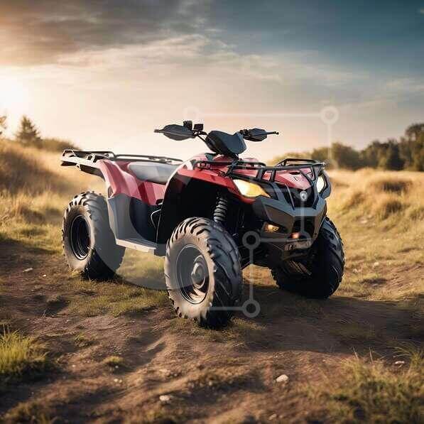 Red Can-Am Quad ATV in Grassy Field stock photo | Creative Fabrica