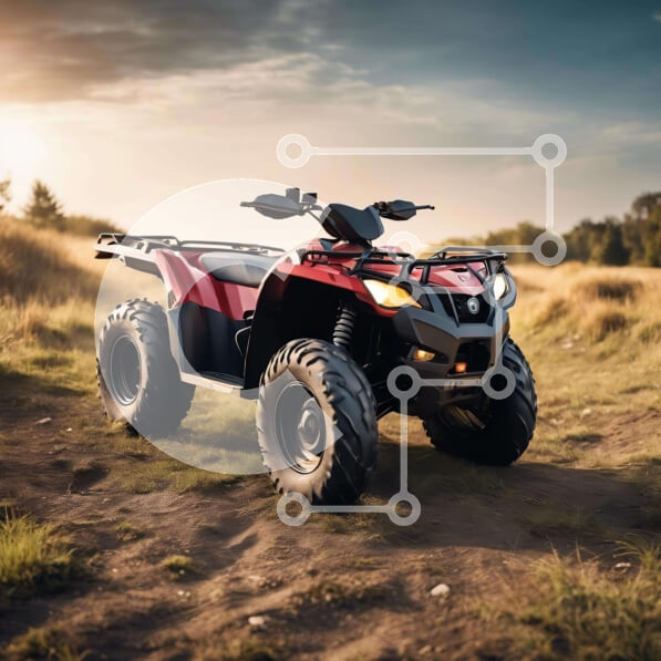 Red Can-Am Quad ATV in Grassy Field stock photo | Creative Fabrica