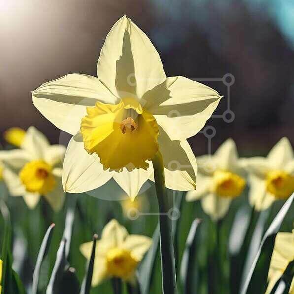 Vibrant Field of Daffodils in Full Bloom stock photo | Creative Fabrica