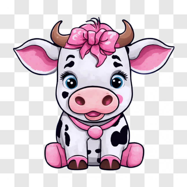 Download Cartoon Cow with Pink Bow on Black Background Cartoons Online ...