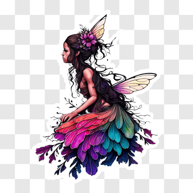 Download Colorful Fairy with Feathers and Wings Art Print PNGs Online ...