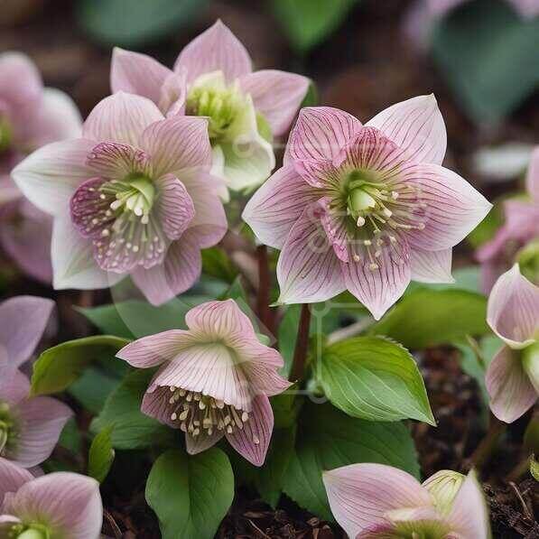 Beautiful Hellebore Flowers in a Garden stock photo | Creative Fabrica