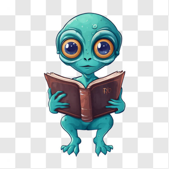 Download Blue Alien Reading Book and Holding Glass Beakers Cartoons ...